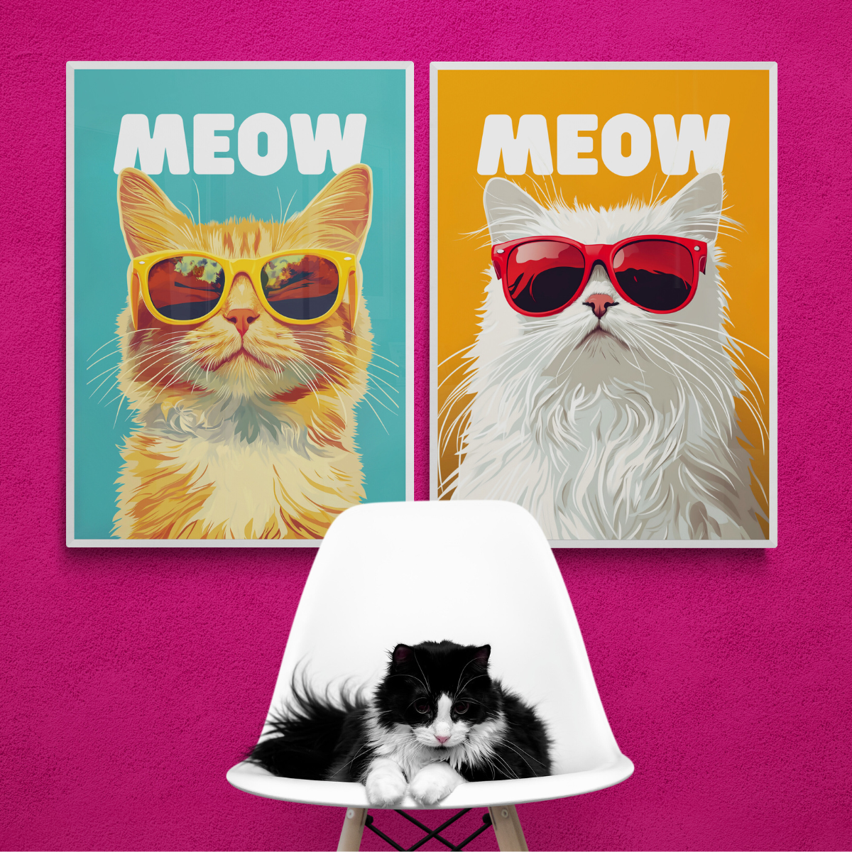 Pop Cat Posters | Colorful Cat Wall Art | Vibrant Pop Art Prints